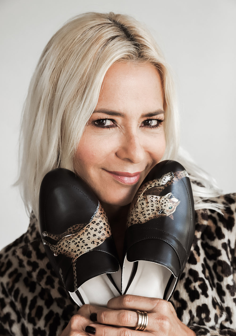 Hand Painted mule with leopard and Swarovski crystal